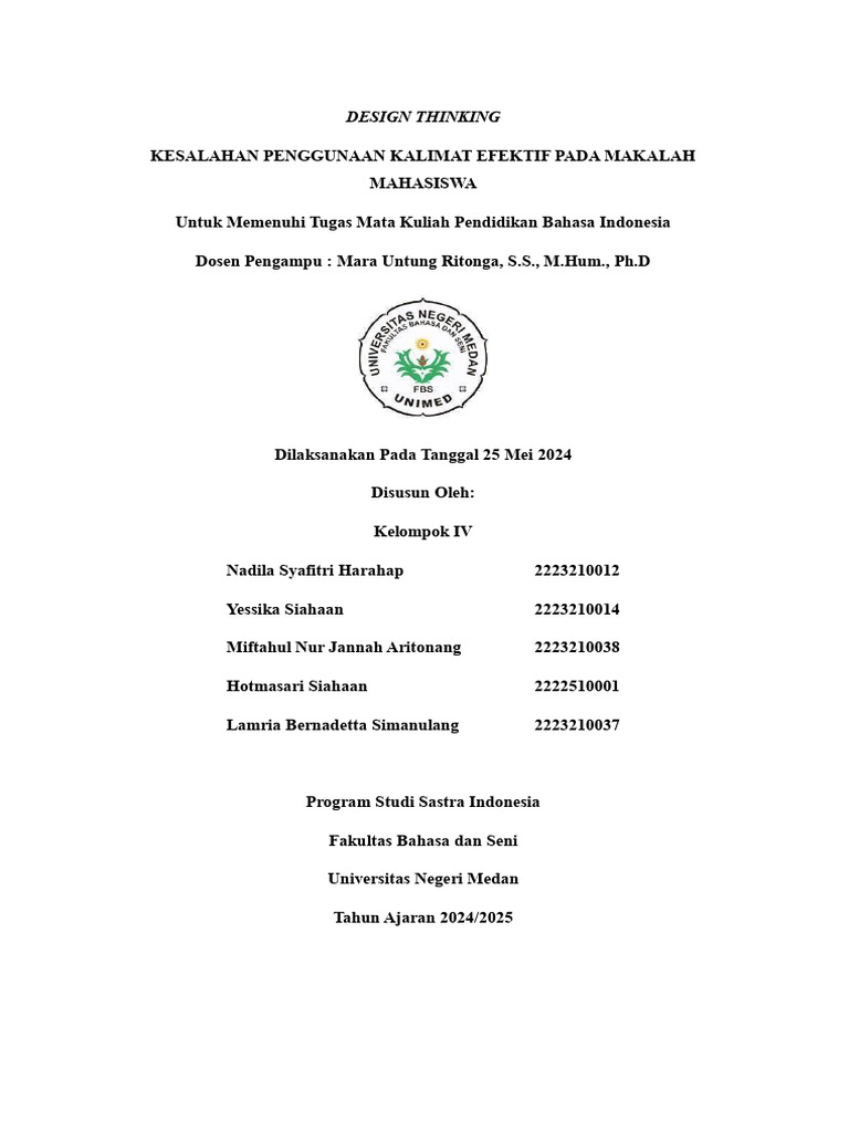 Kelompok IV - Design Thinking - Makalah - Sastra Indonesia B 2022 ...