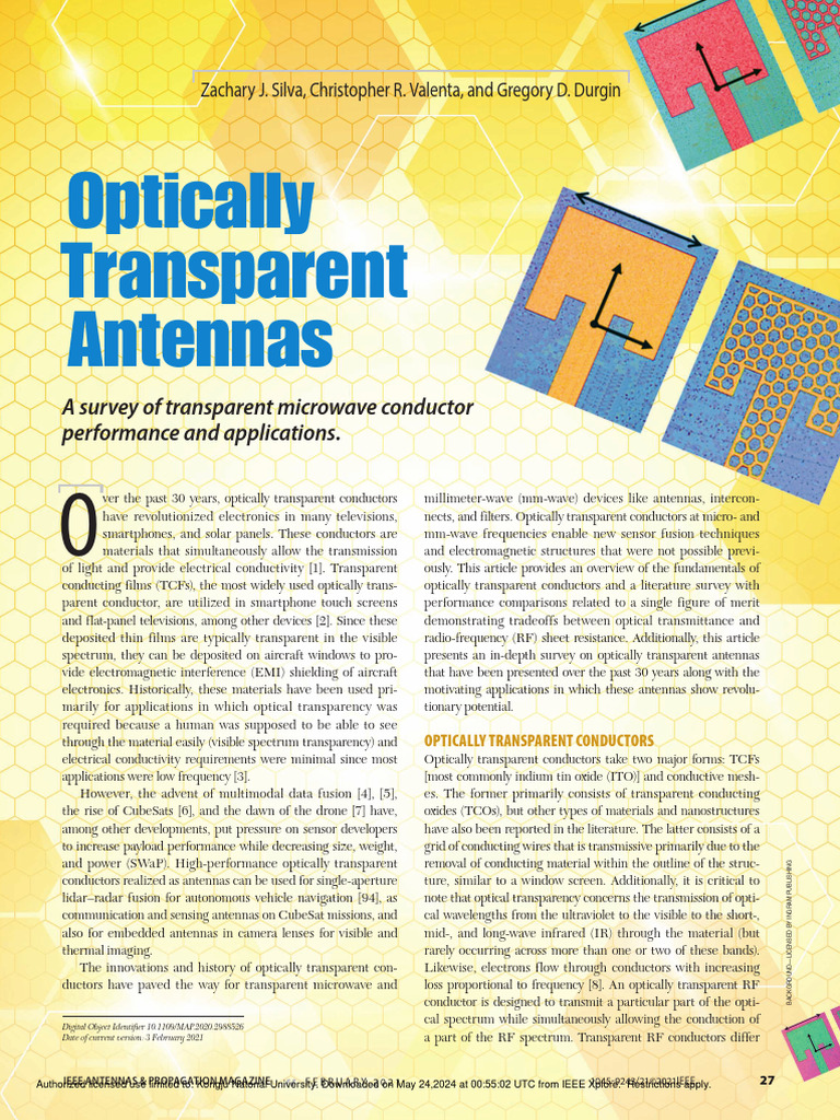 Optically Transparent Antennas A Survey of Transparent Microwave ...