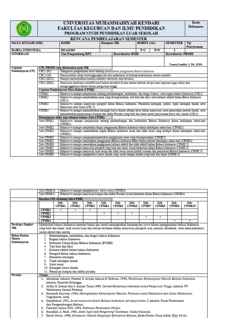 CPMK Sub CPMK | PDF | Kajian Bahasa Asing