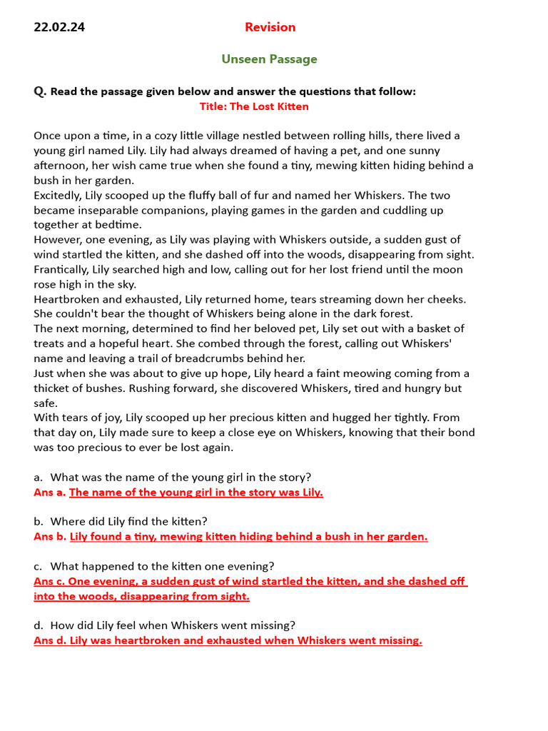 Class 4 Unseen Passage | PDF