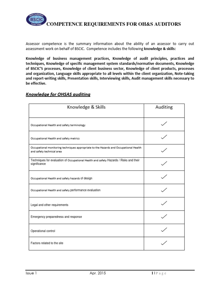 Annexure CROD - Competence Requirements For OH&S Auditors | PDF ...