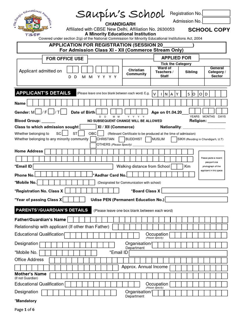 Class XI Admission Form for Chandigarh | PDF | Parent | Affidavit