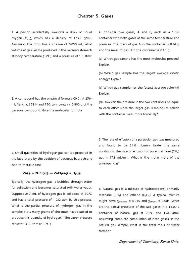 Gas Laws and Reactions in Chemistry | PDF | Gases | Hydrogen