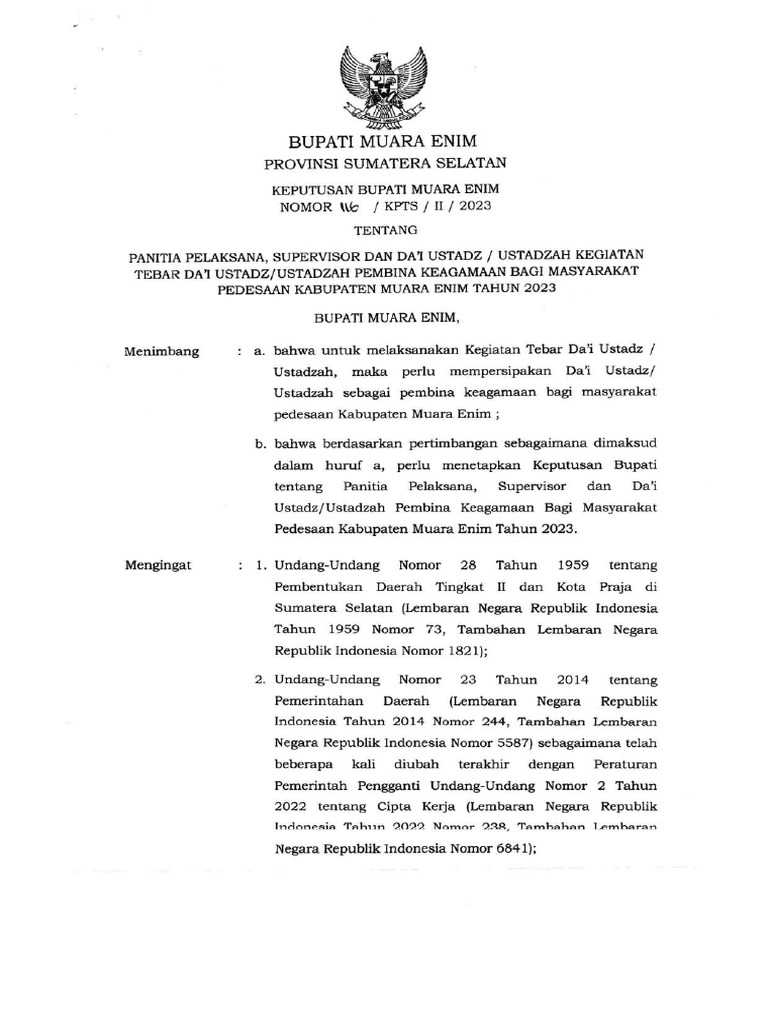 SK Kegiatan Tebar Dai Tahun 2023 | PDF