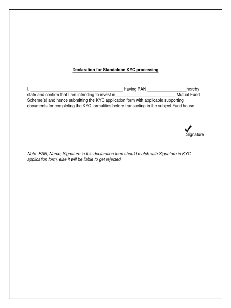 Declaration For Standalone KYC Processing | PDF