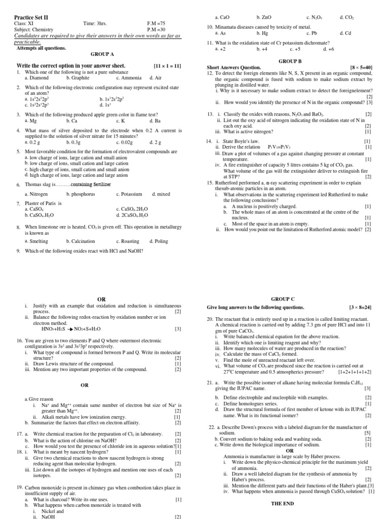 Practice Set II | PDF | Chemical Reactions | Ion