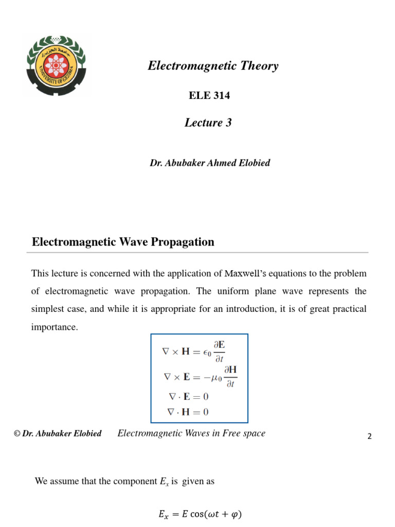 Electromagnetic Theory - LEC 3 | PDF | Waves | Wave Equation