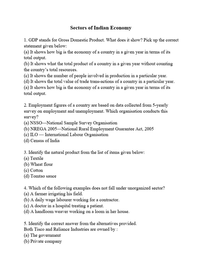 16.sectors of Indian Economy MCQS - Question | Download Free PDF ...