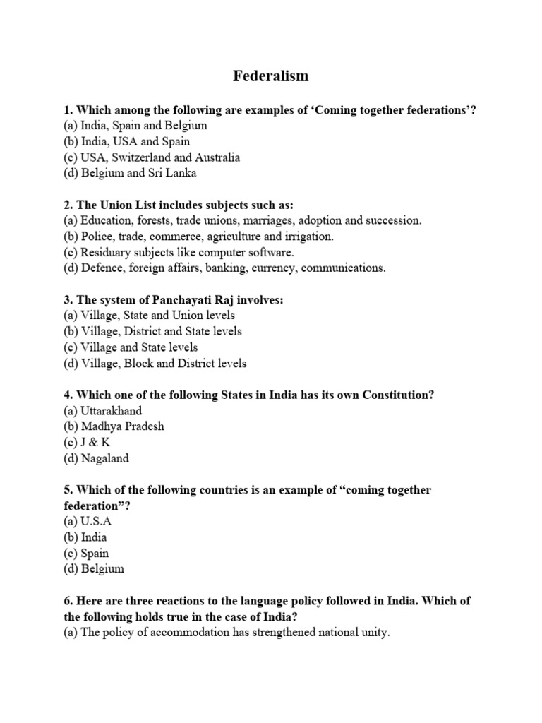 Federalism: Key Concepts and Examples | PDF | Federation | Federalism