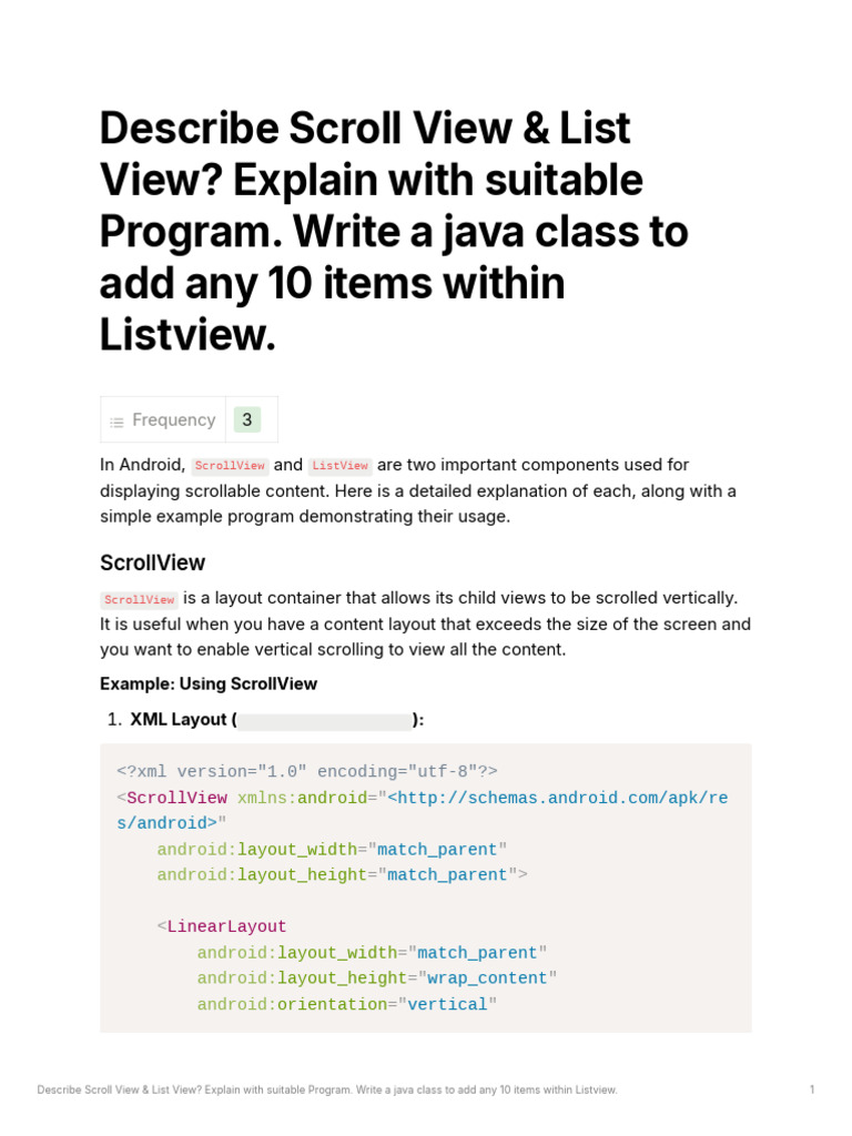 ScrollView and ListView in Android | PDF | Android (Operating System) | Java (Programming Language)