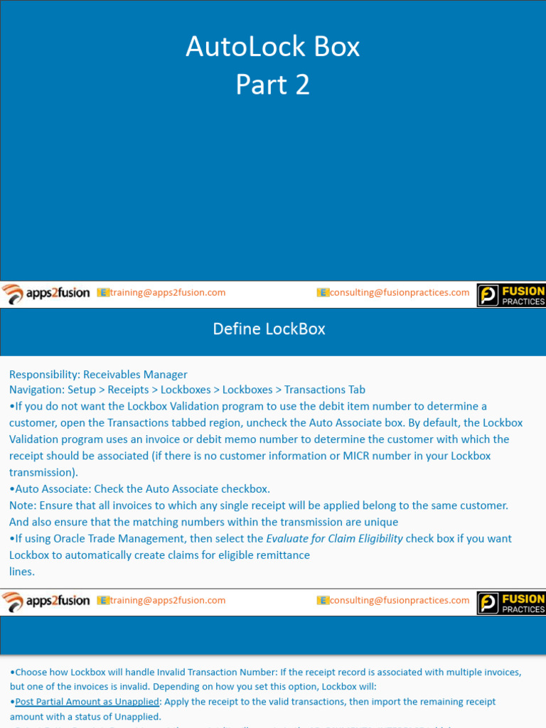 AutoLock Box Setup and Configuration Guide | PDF | Debits And Credits | Receipt