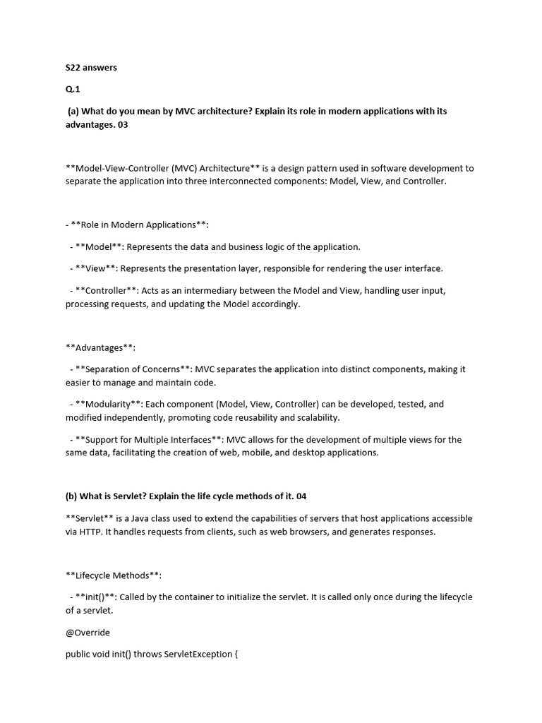 S22 Answers For Gtu | PDF | Model–View–Controller | Databases