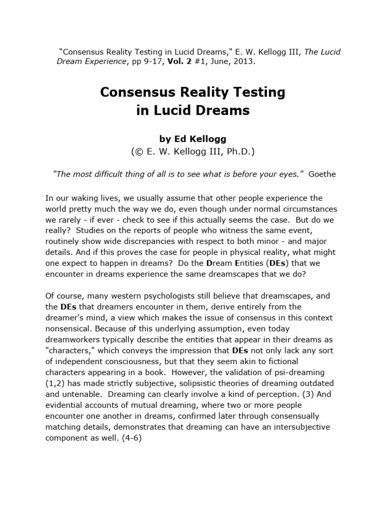 Consensus Reality Testing in Lucid Dream | PDF | Dream | Experience