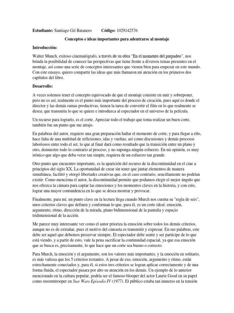 Ensayo - Conceptos e Ideas Importantes para Adentrarse Al Montaje | PDF ... Ensayo - Conceptos e Ideas Importantes para Adentrarse Al Montaje | PDF ...