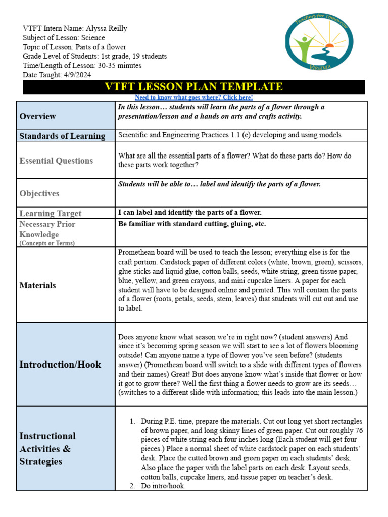 Alyssa Reilly - Lesson Plan Template VTFT I | Download Free PDF ...