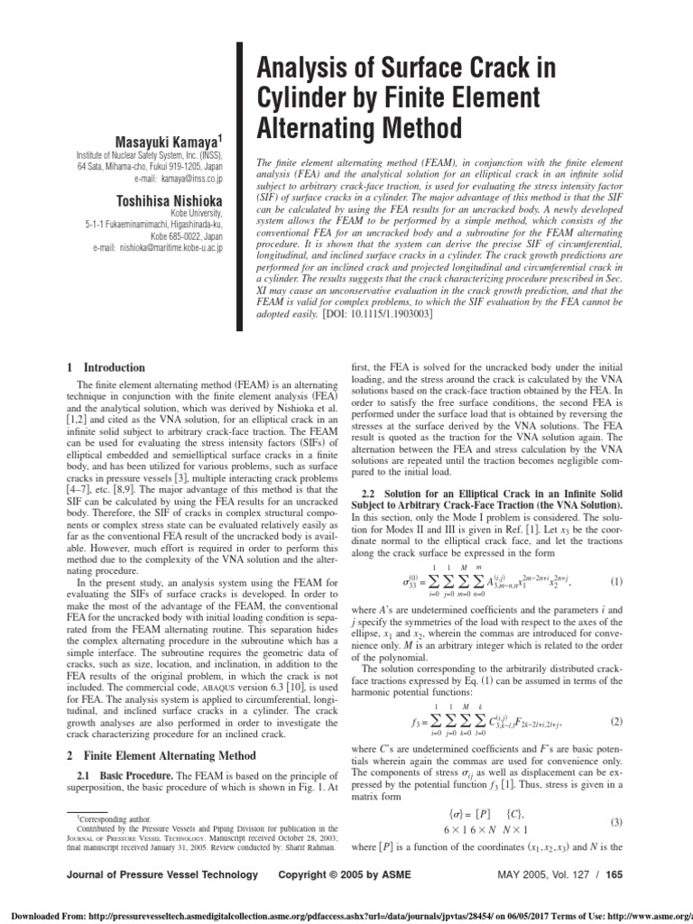 Analysis Of Surface Crack In Cylinder By Fem2005pvt Download Free Pdf