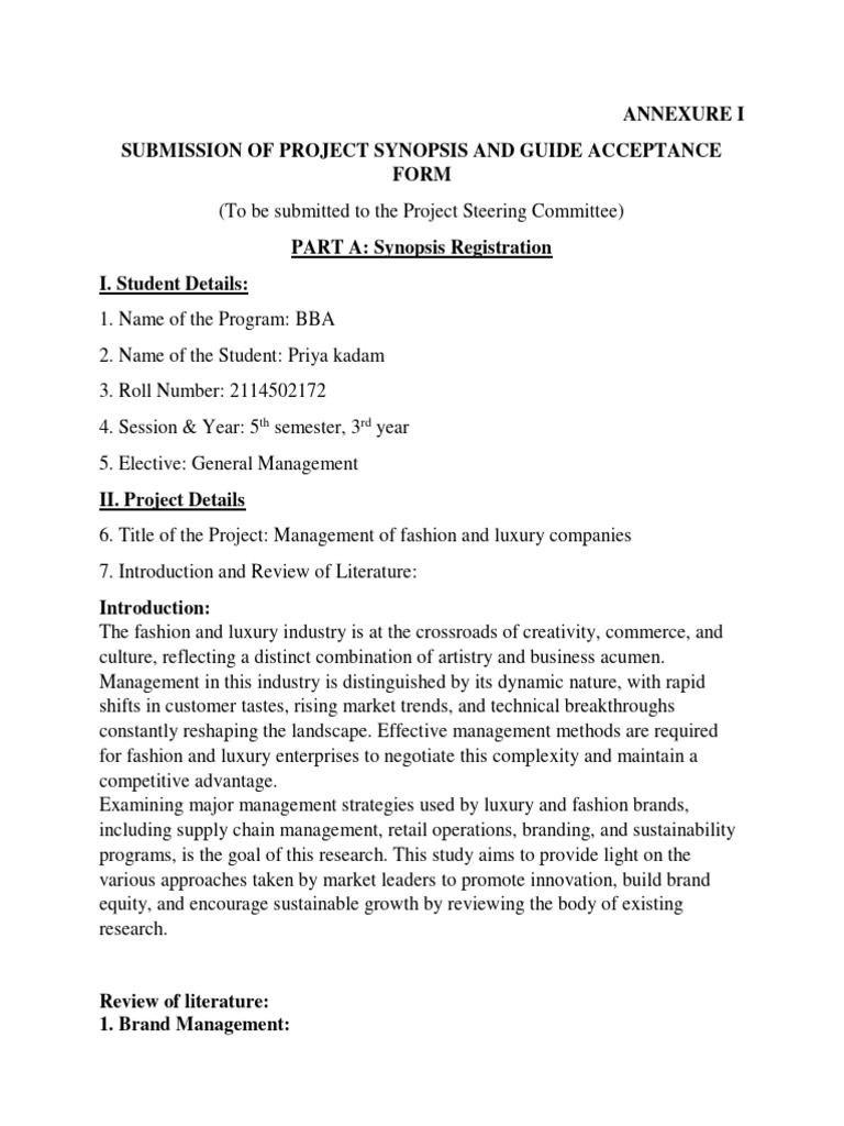 Annexure I & II (Project Guide, Synopsis) 14 MARCH | PDF | Brand ...