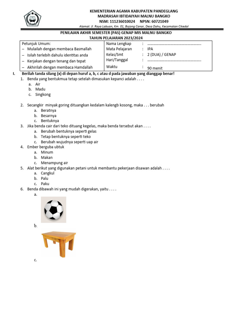 Soal Ipa Kelas 2 | PDF | Griya & Taman
