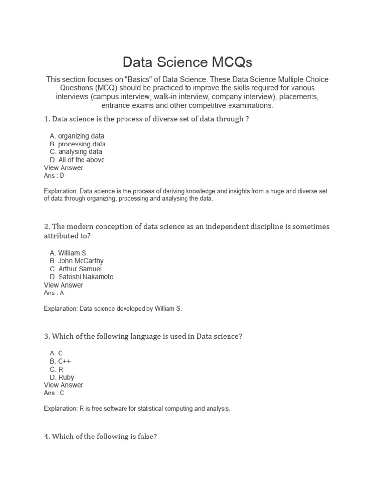 Data Science Basics MCQs | PDF | Matrix (Mathematics) | Determinant
