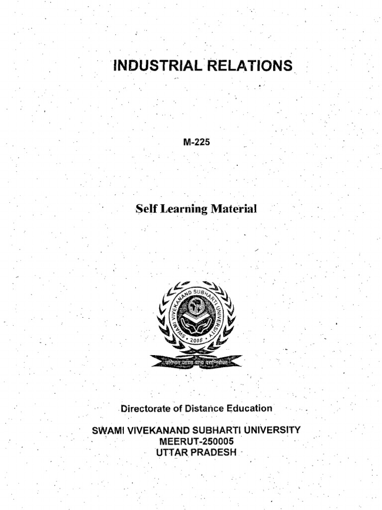 Industrial Relations: Self Learning Material | PDF | Employment | Labour Economics