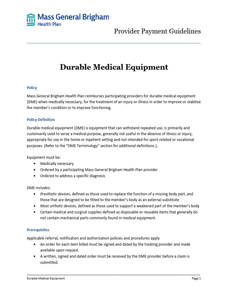 DME Payment Guidelines for Providers | PDF | Medical Device | Medicare ...