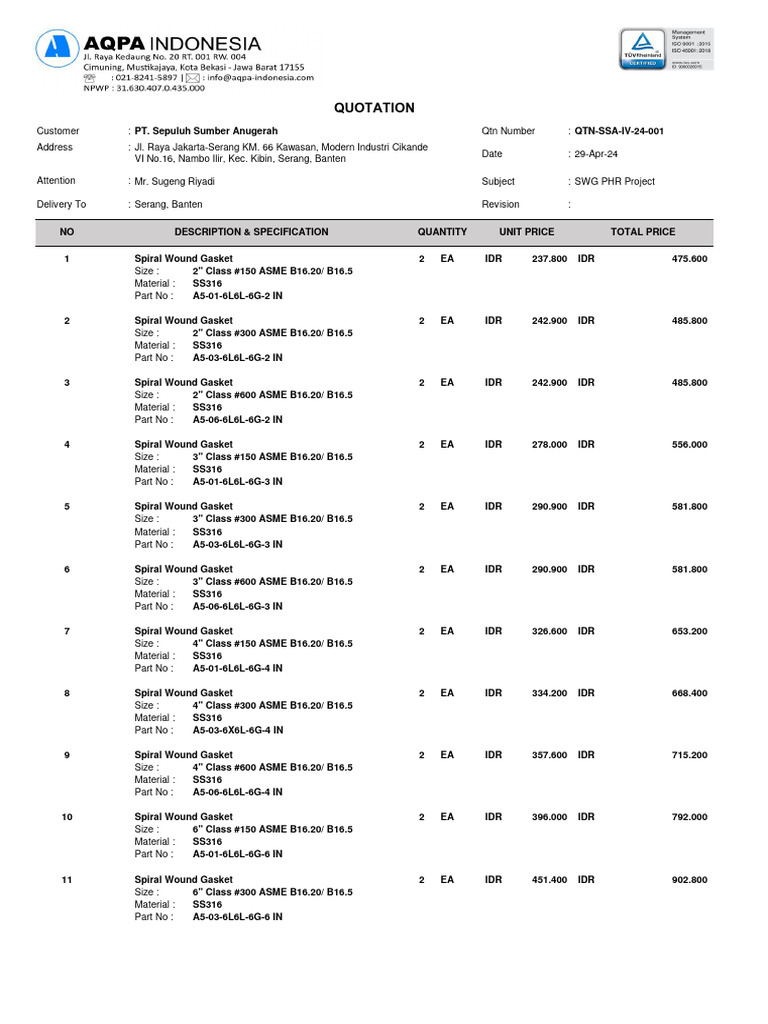Gasket - SPH AQPA Indonesia | PDF | Mechanical Engineering | Joining