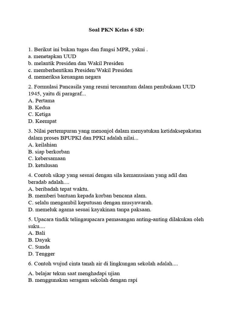 Soal PPKN Ujian | PDF