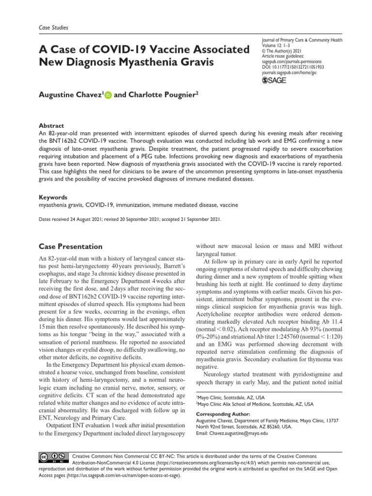A Case of COVID-19 Vaccine Associated New Diagnosis Myasthenia Gravis ...