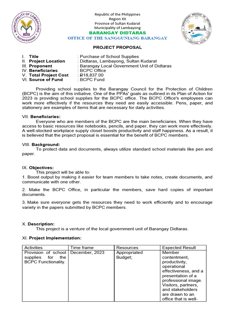 Project Proposal BCPC Office Supplies P18,837.00 | PDF | Business ...