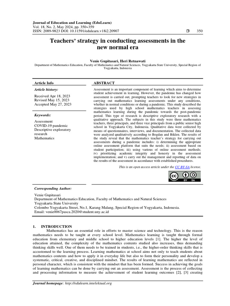 Teachers Strategy In Conducting Assessments In The New Normal Era Pdf Educational