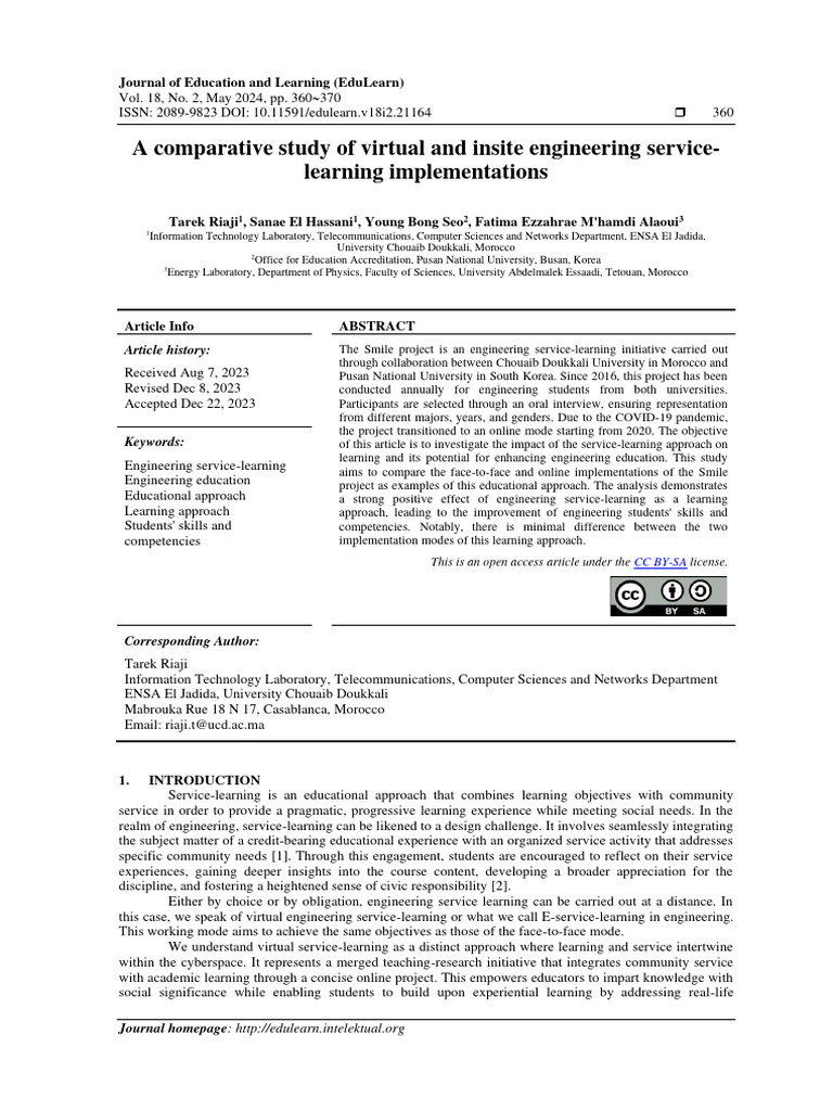 A Comparative Study of Virtual and Insite Engineering Service Learning Implementations | PDF ...