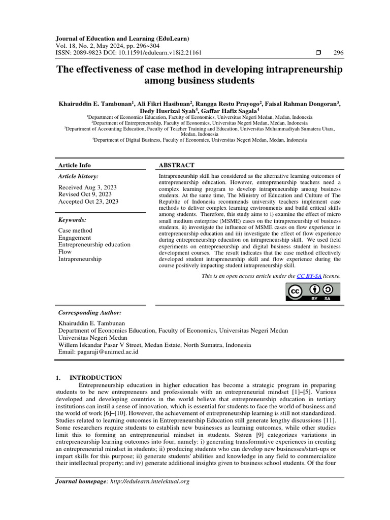 The Effectiveness of Case Method in Developing Intrapreneurship Among Business Students ...