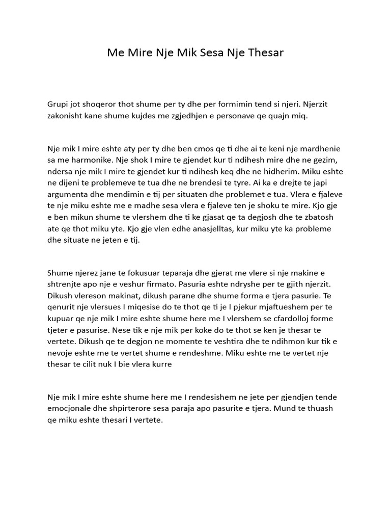 Me Mire Nje Mik Sesa Nje Thesar | PDF