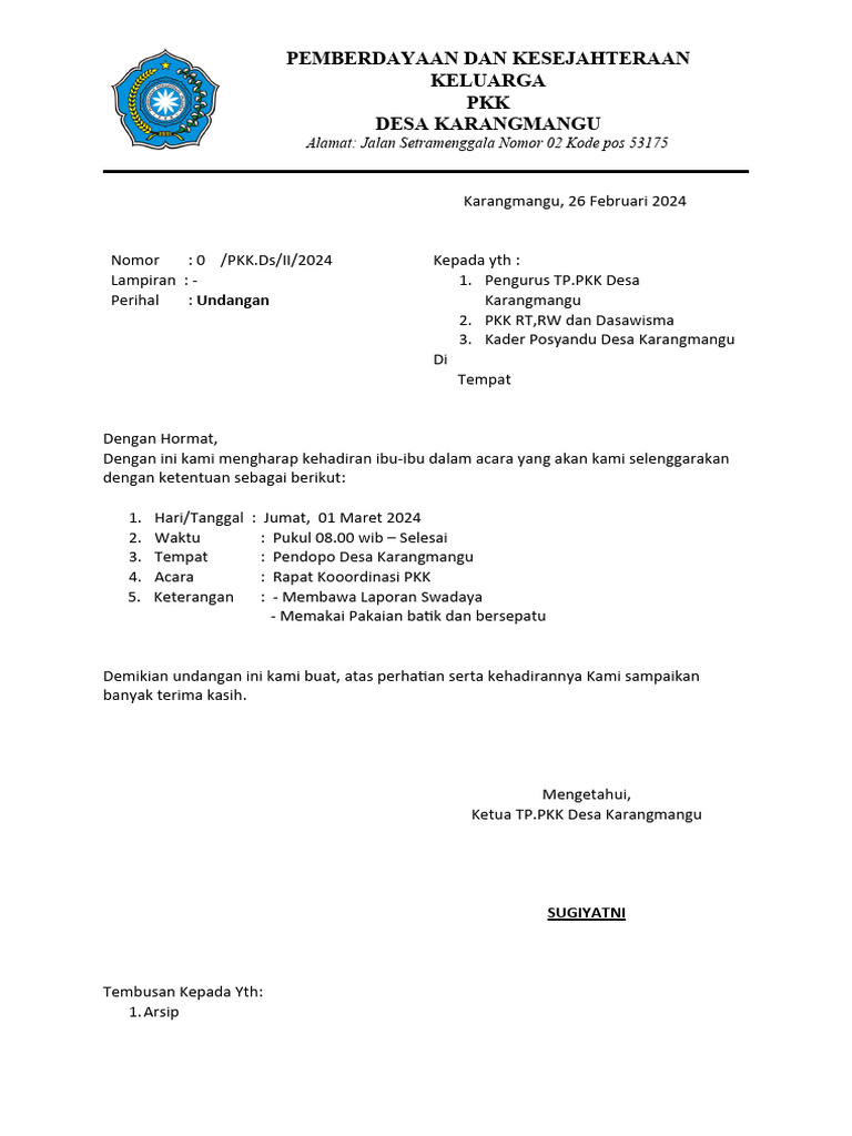 Master Surat Undangan PKK 1 | PDF