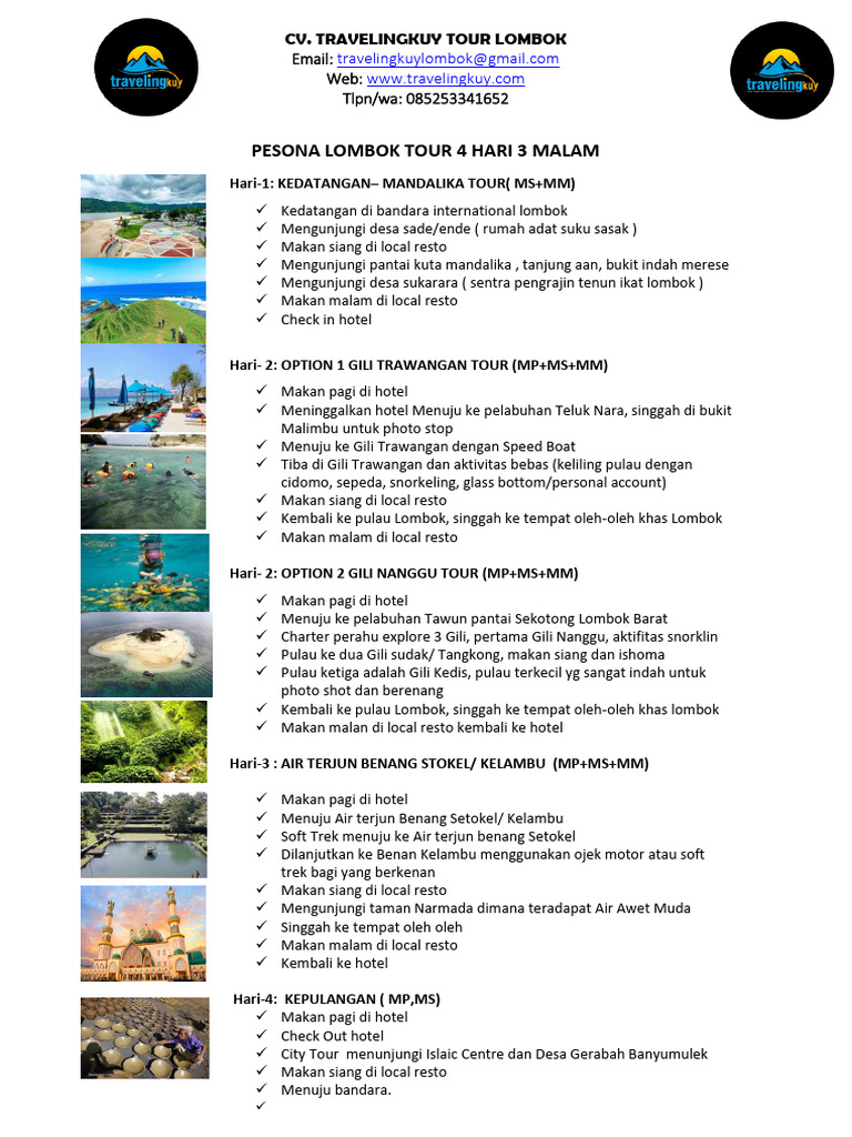 Paket Wisata Lombok 4D3N | PDF