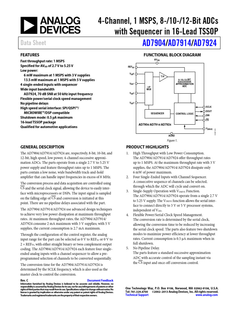 Ad7904 7914 7924 | PDF | Analog To Digital Converter | Signal To Noise ...