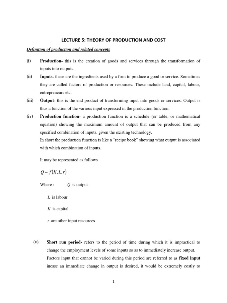 Lecture 5 Production | PDF | Long Run And Short Run | Production Function