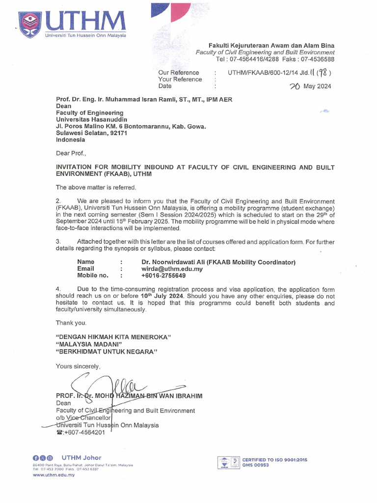 Academic Mobility Program - UTHM | PDF