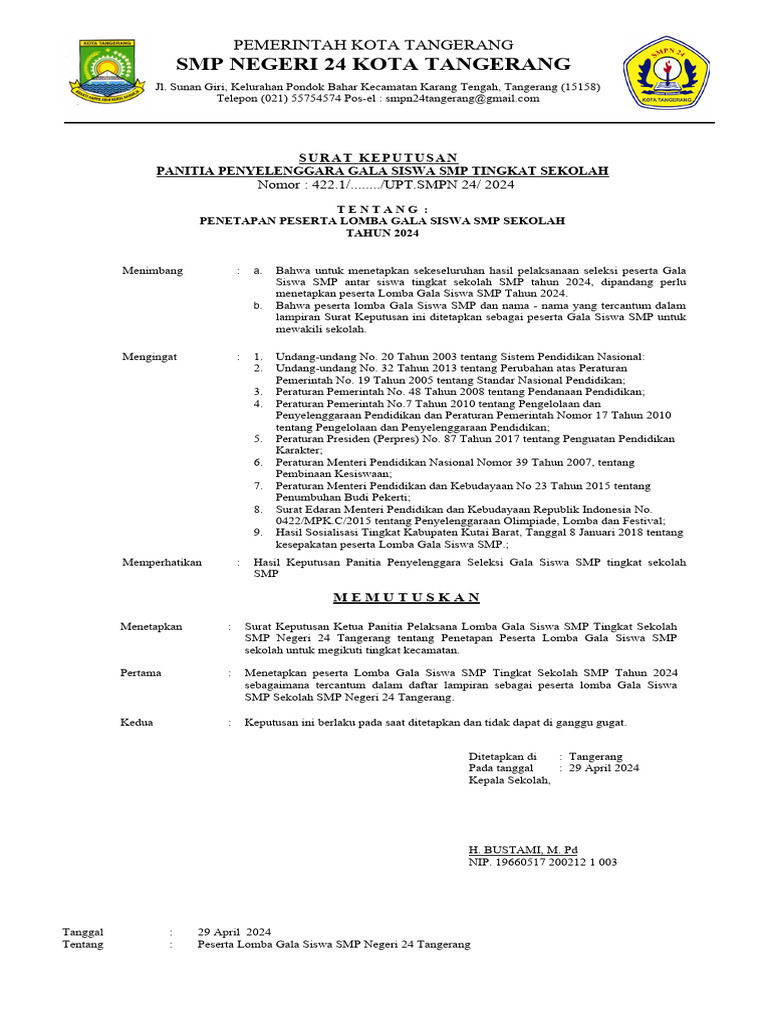 SK 2024 Gala Siswa SMPN 15 TNG | PDF