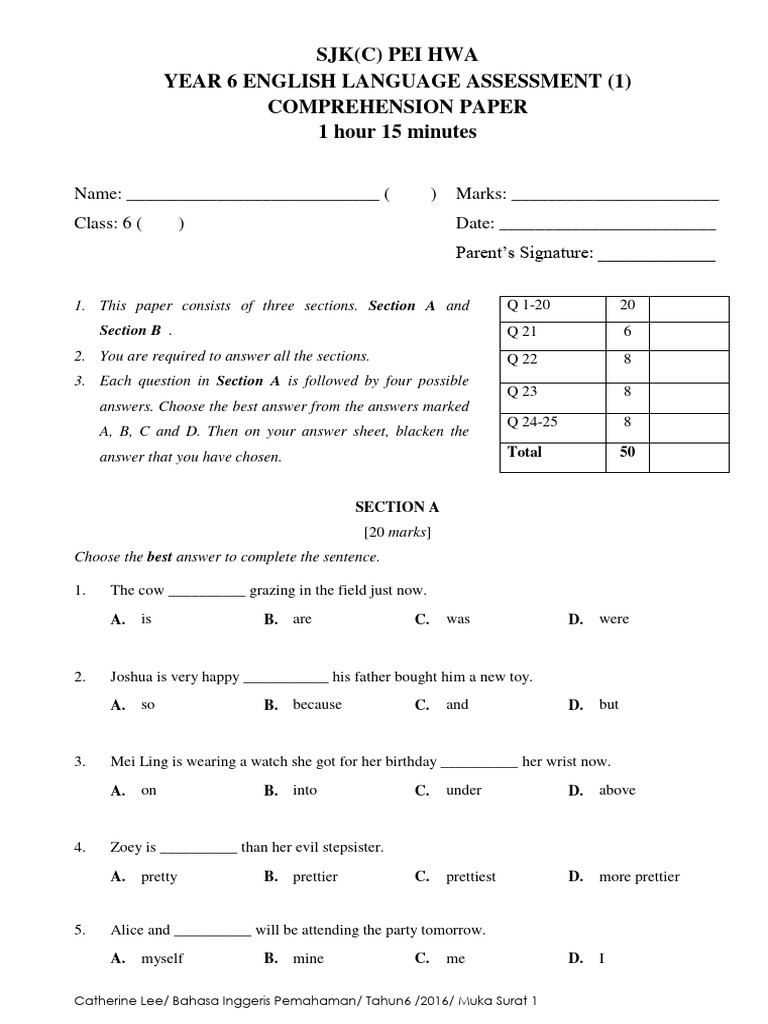 Y6 Eng Assessment | PDF | Knowledge