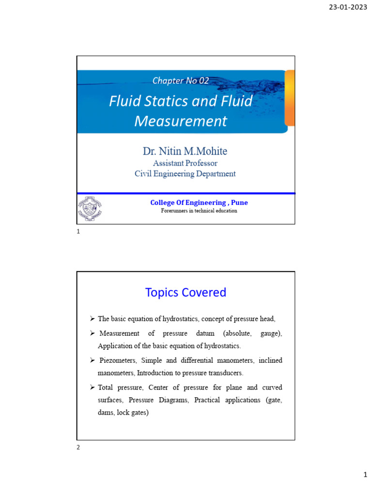 1 Unit B Fluid Statics | PDF | Pressure Measurement | Pressure