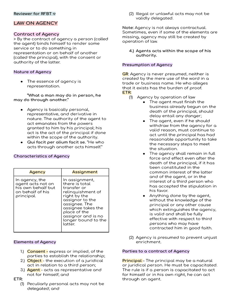 LOA - Reviewer For RFBT | PDF | Law Of Agency | Legal Liability