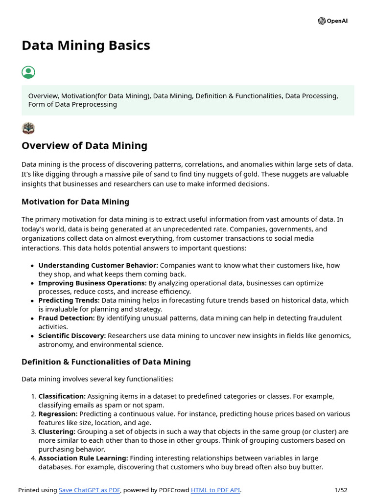 Data Mining Basics | Download Free PDF | Statistics | Data Analysis Data Mining Basics | Download Free PDF | Statistics | Data Analysis