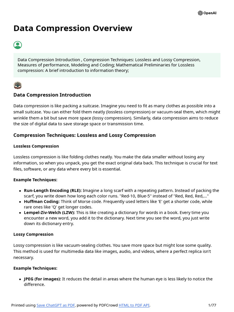 Data Compression Overview | Download Free PDF | Data Compression | Code Data Compression Overview | Download Free PDF | Data Compression | Code