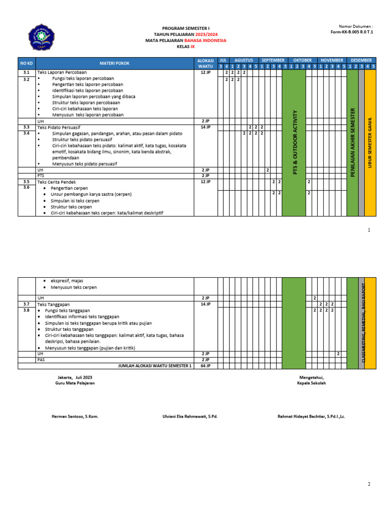 Prosem B.indo Kelas 9 Ganjil-Genap TP 23-24 | PDF