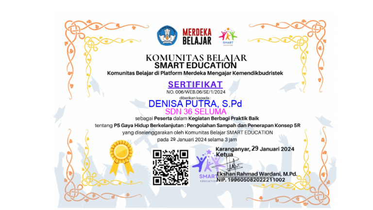 Denisa Putra, S.PD - SDN 36 Seluma Sertifikat 5r | PDF