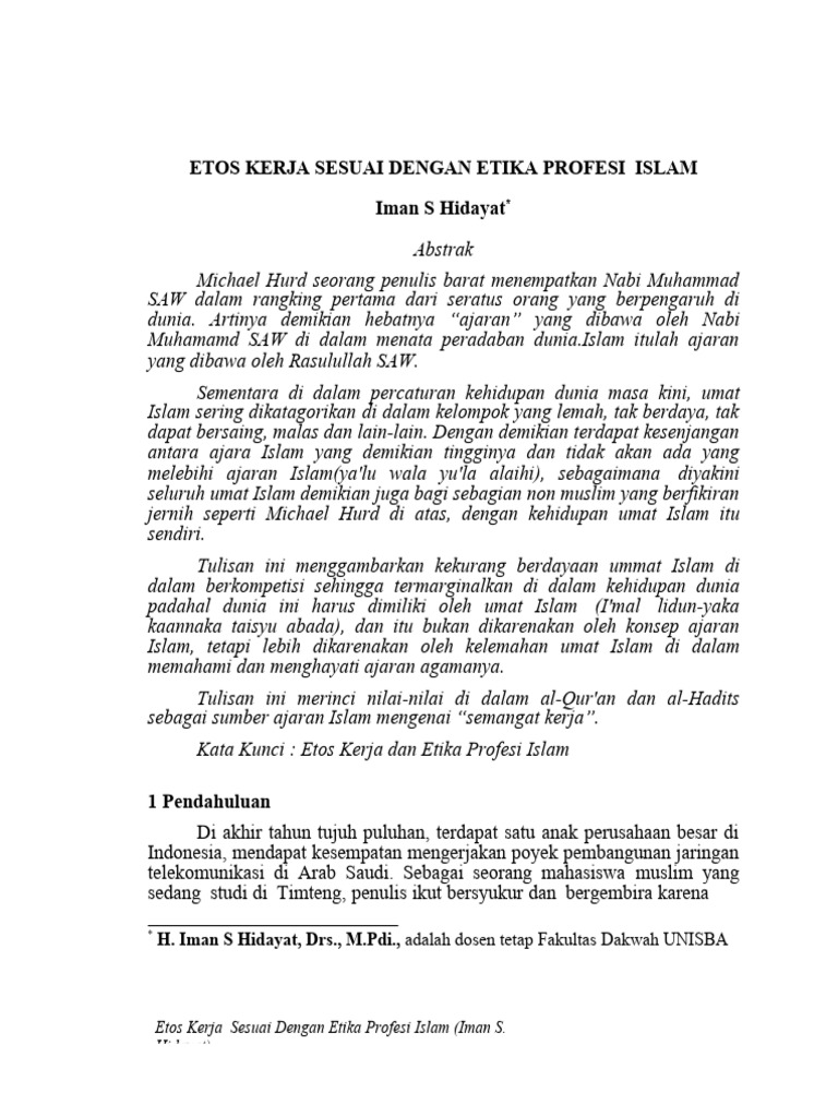 7305 ID Etos Kerja Sesuai Dengan Etika Profesi Islam | PDF