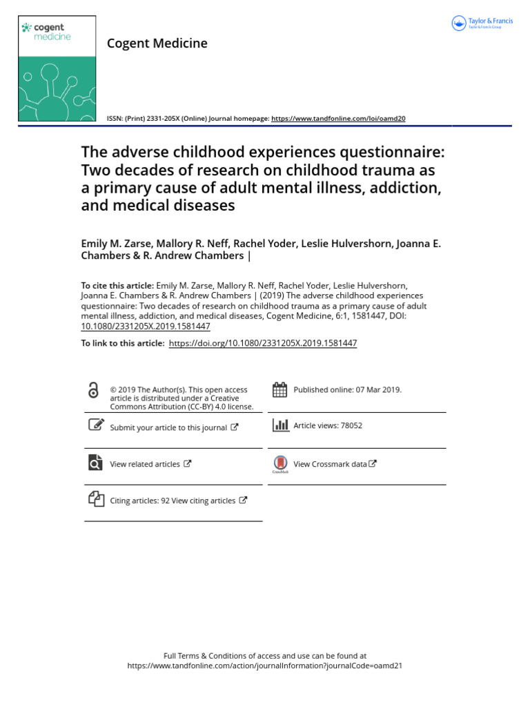 The Adverse Childhood Experiences Questionnaire Two Decades of Research ...