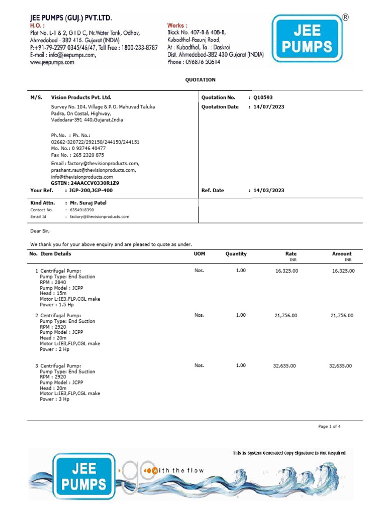 Centrifugal Pumps Quotation Q10593 | PDF | Pump | Gas Technologies