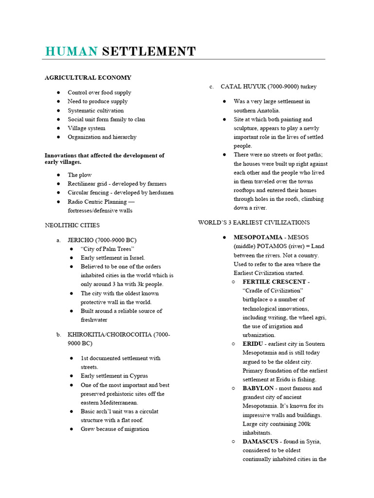 TAPP 4A - Human Settlements | PDF | Ancient Egypt | Manila